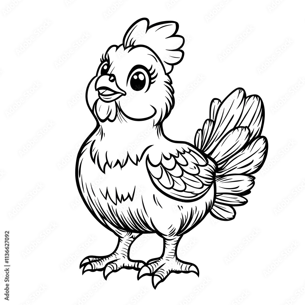 Coloring page with a chicken. Black and white illustration with a ...