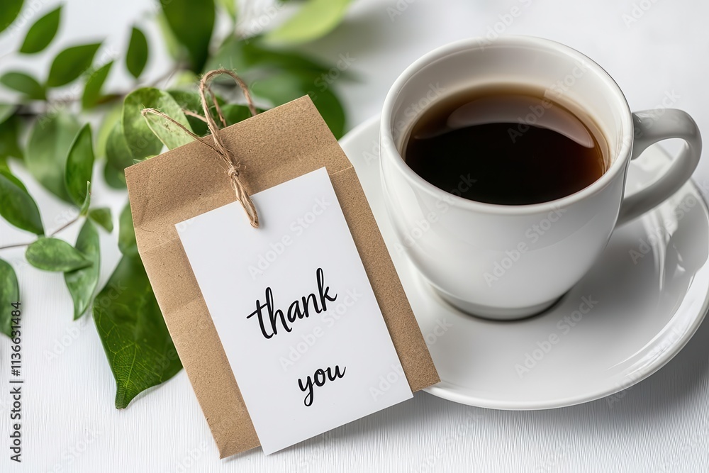 Thank you Note Day Celebration Concept, Coffee cup with thank you tag ...