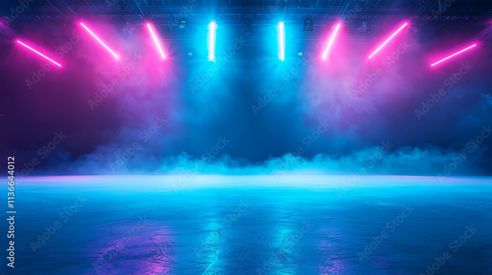 Ice Rink Background. Professional Arena illuminated blue, pink neon ...