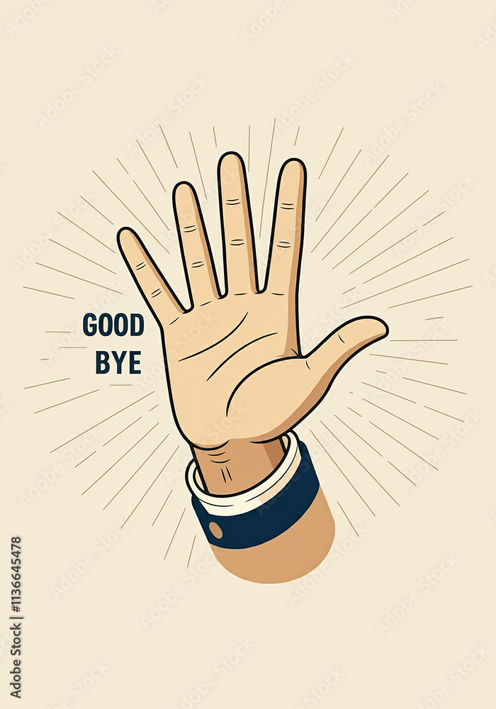 Goodbye Hand Gesture Farewell Illustration Open Palm Five Fingers ...