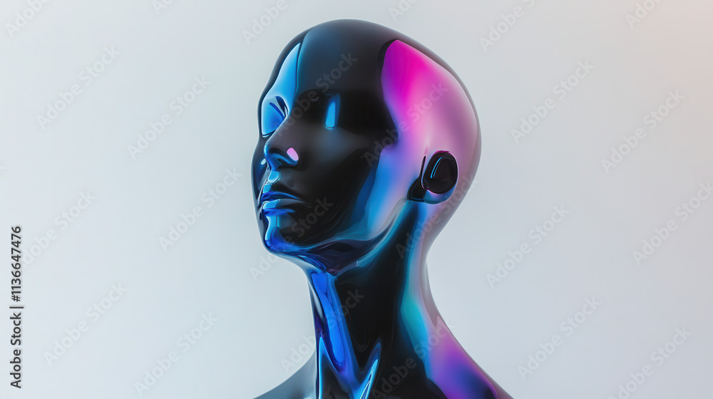 An expressive contemporary sculpture of a character with angular facial ...