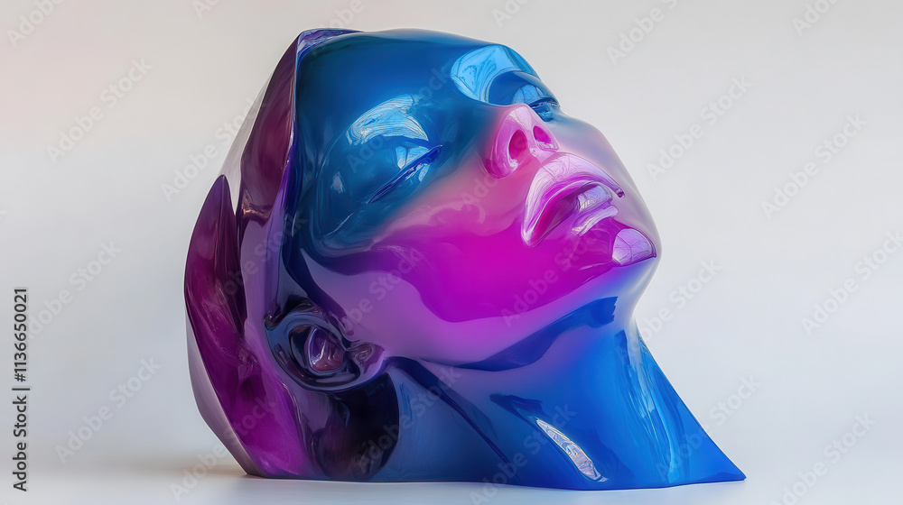 An expressive contemporary sculpture of a character with angular facial ...