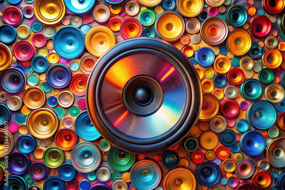 Vibrant Abstract Representation of a Sound Speaker Featuring Fragmented ...