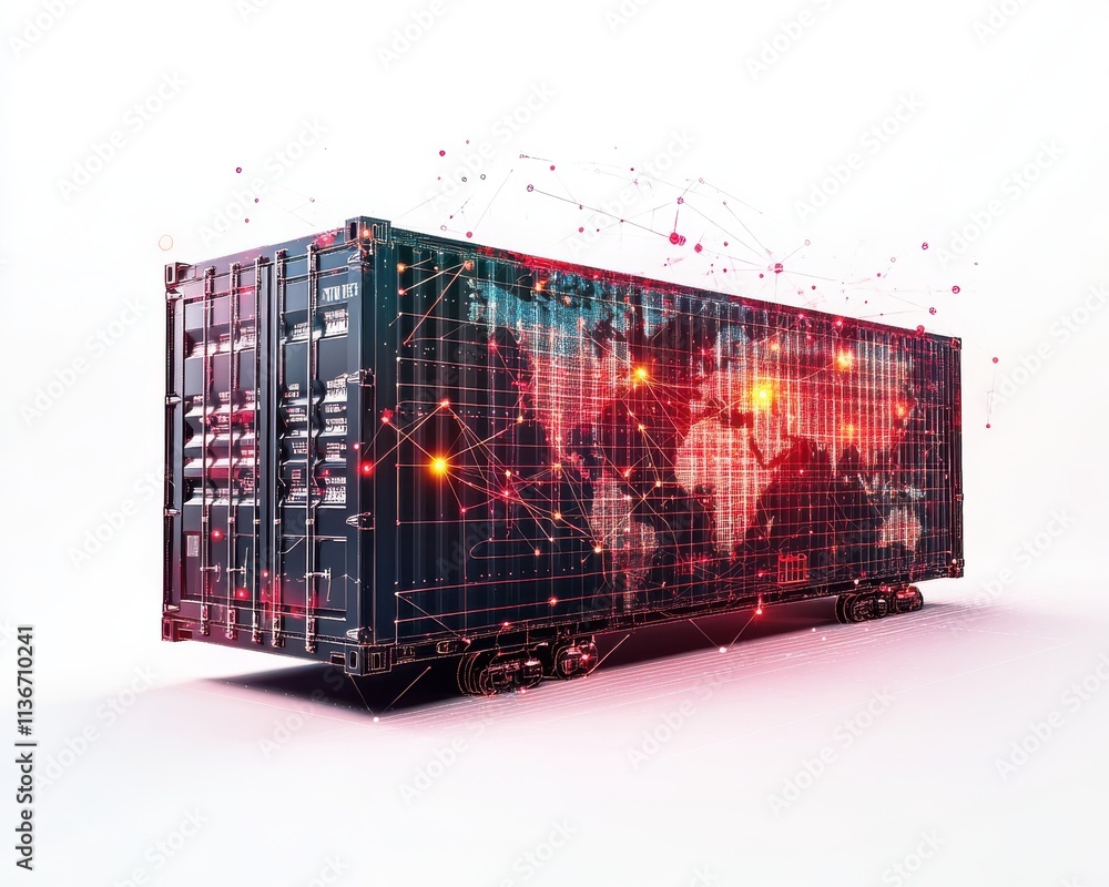 Innovative shipping container with digital world map and connection ...
