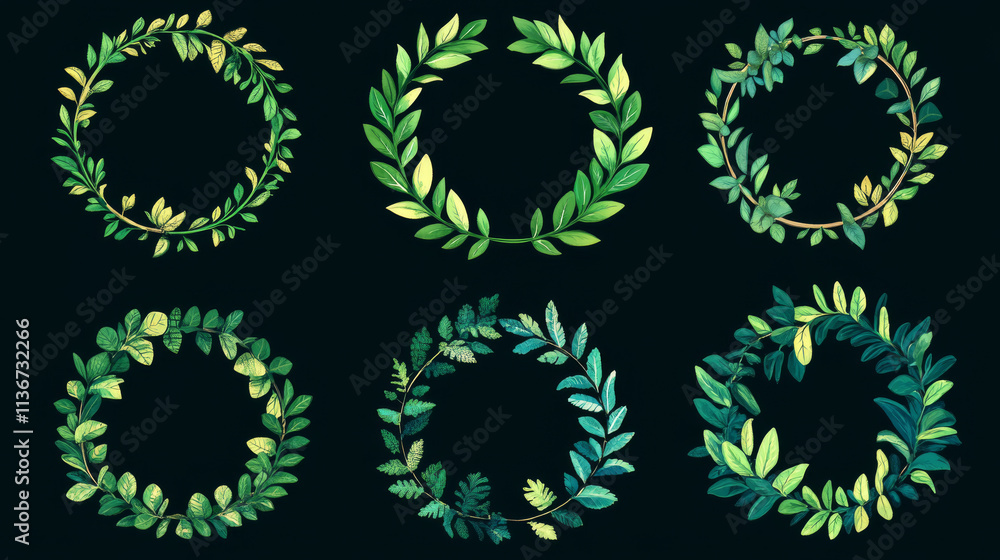 Set of round avatar frames decorated with flowers and foliage isolated ...