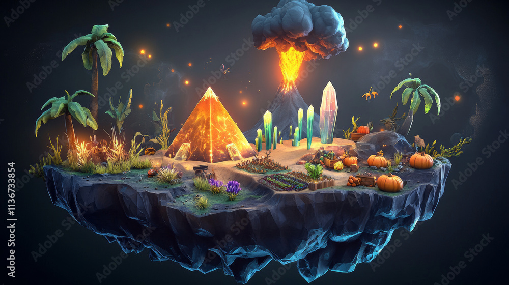 Set of floating island platforms for game ui isolated on black ...