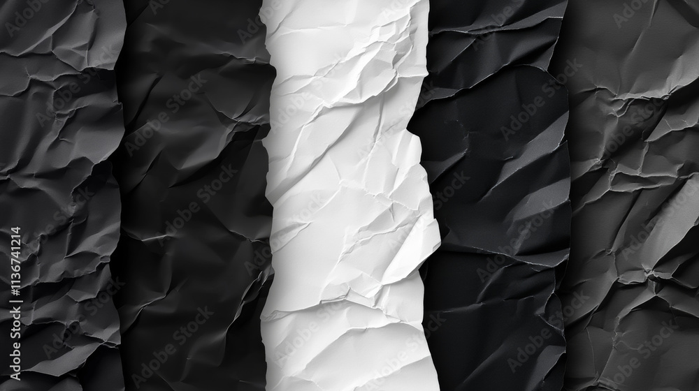 Crumpled paper effect, flyers, texture, posters. Black, white and ...