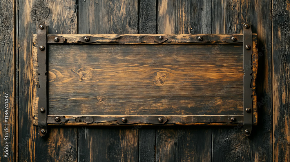 ภาพประกอบ Stock 3d wood texture sign board. Wooden plank frame for ...