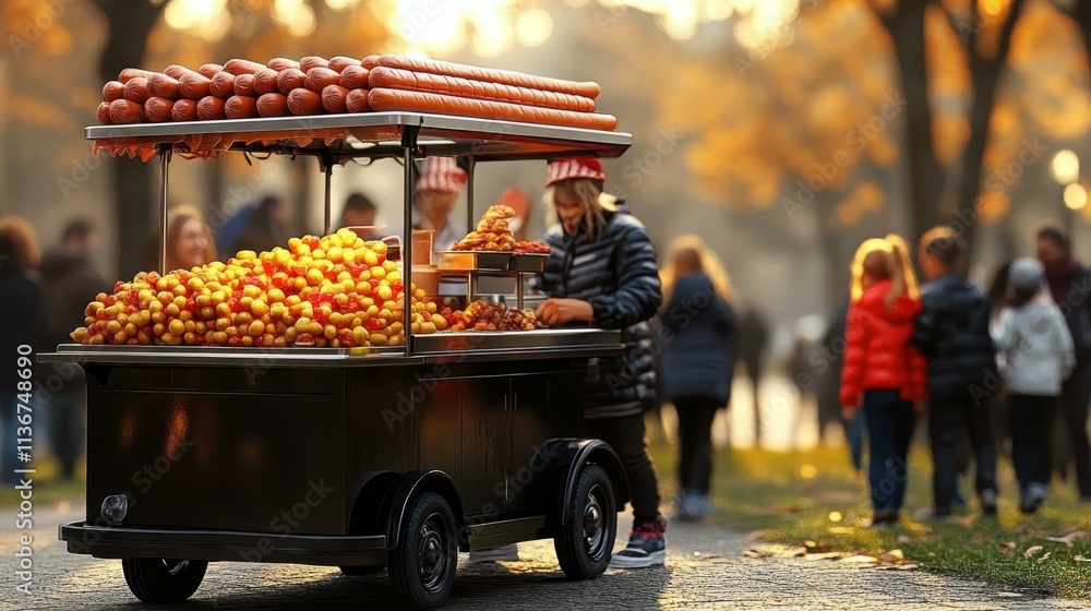 Suburban Street Food Scenes A hot dog cart selling classic street fare ...