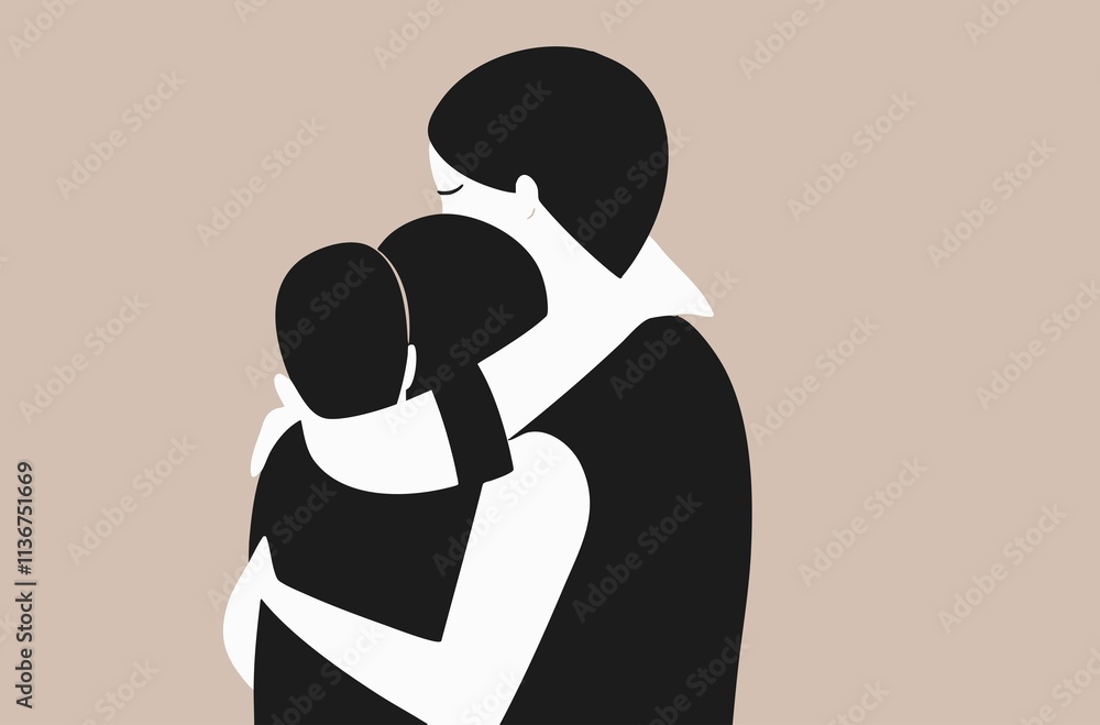 mother and baby, mom hugs her child drawing vector illustration Stock ...