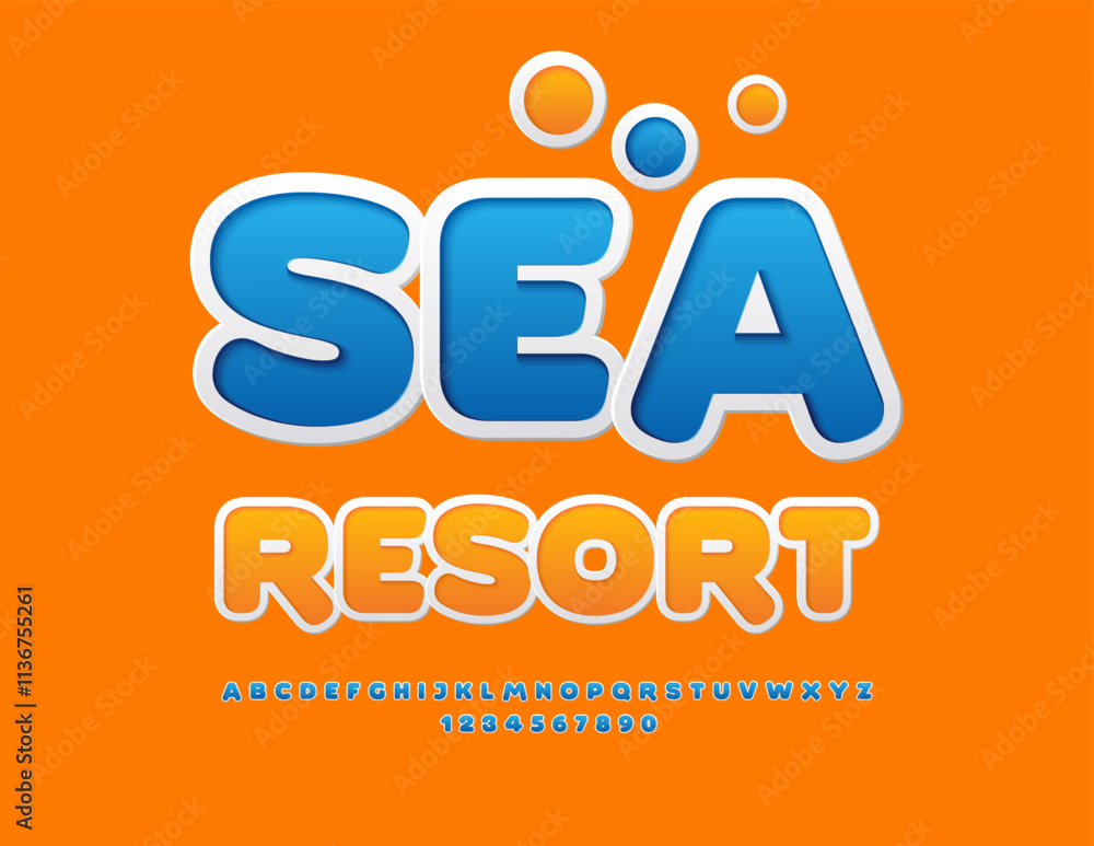 Vector sunny advertisement Sea Resort. Modern Blue Font. Bright cool ...