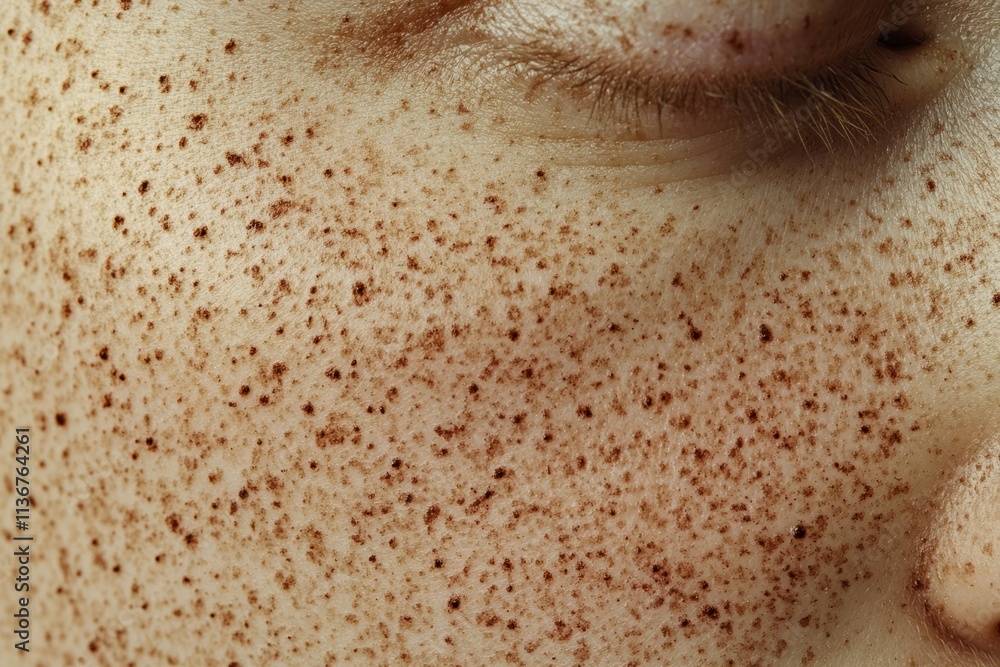 Freckled skin texture close-up highlighting natural beauty and unique ...