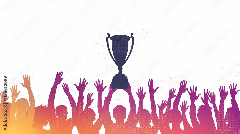 People Celebrating Victory with Hands Raised and Trophy Held High Stock ...