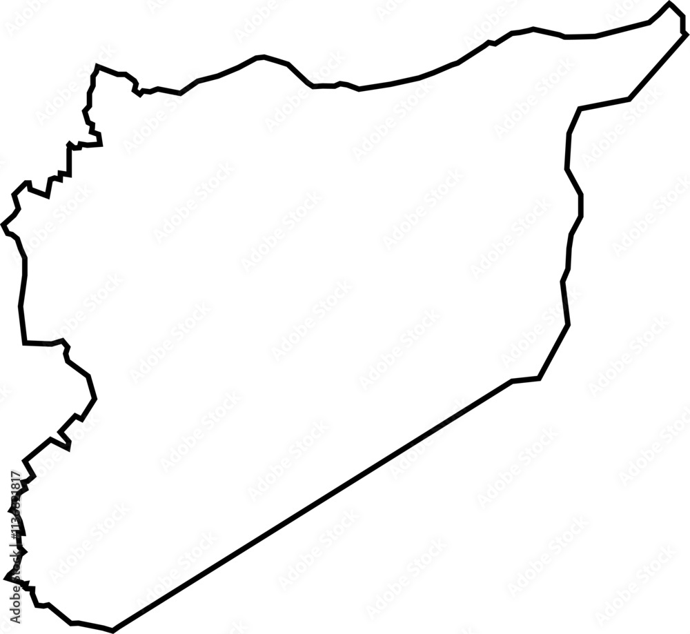 Stroke Editable map of Syria ; simple black outline of the country of ...