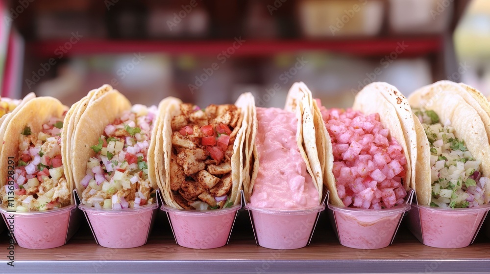 Suburban Street Food Scenes A mobile taco stand dishing out flavorful ...