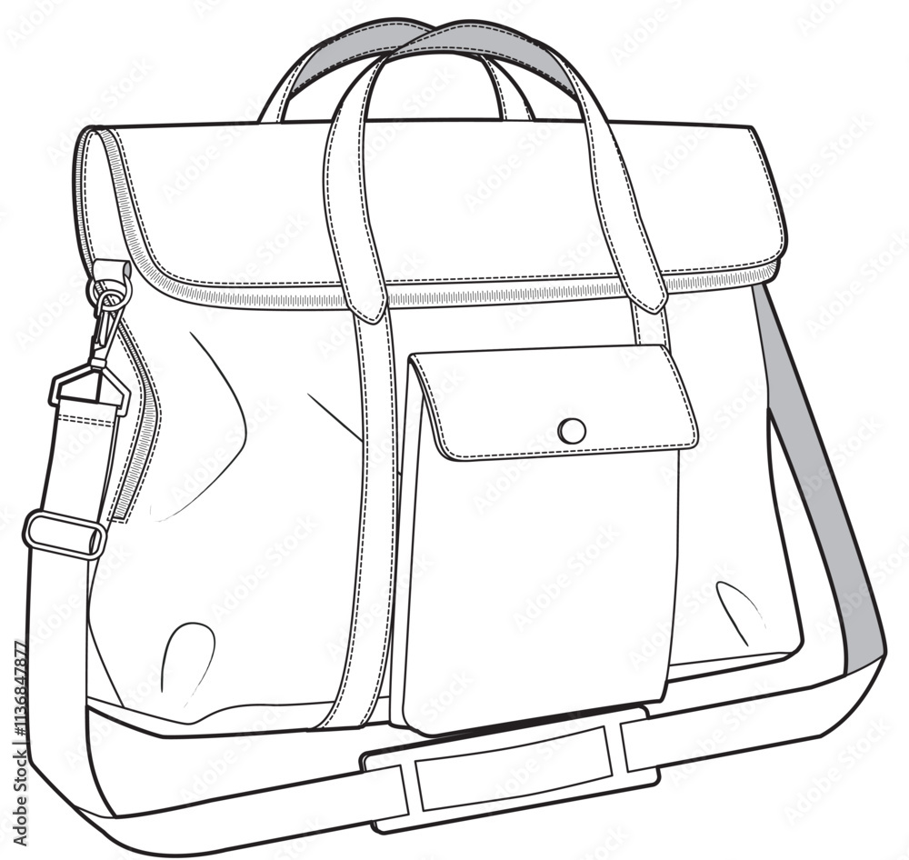 Vector de Stock Fold over briefcase flat sketch vector illustration ...