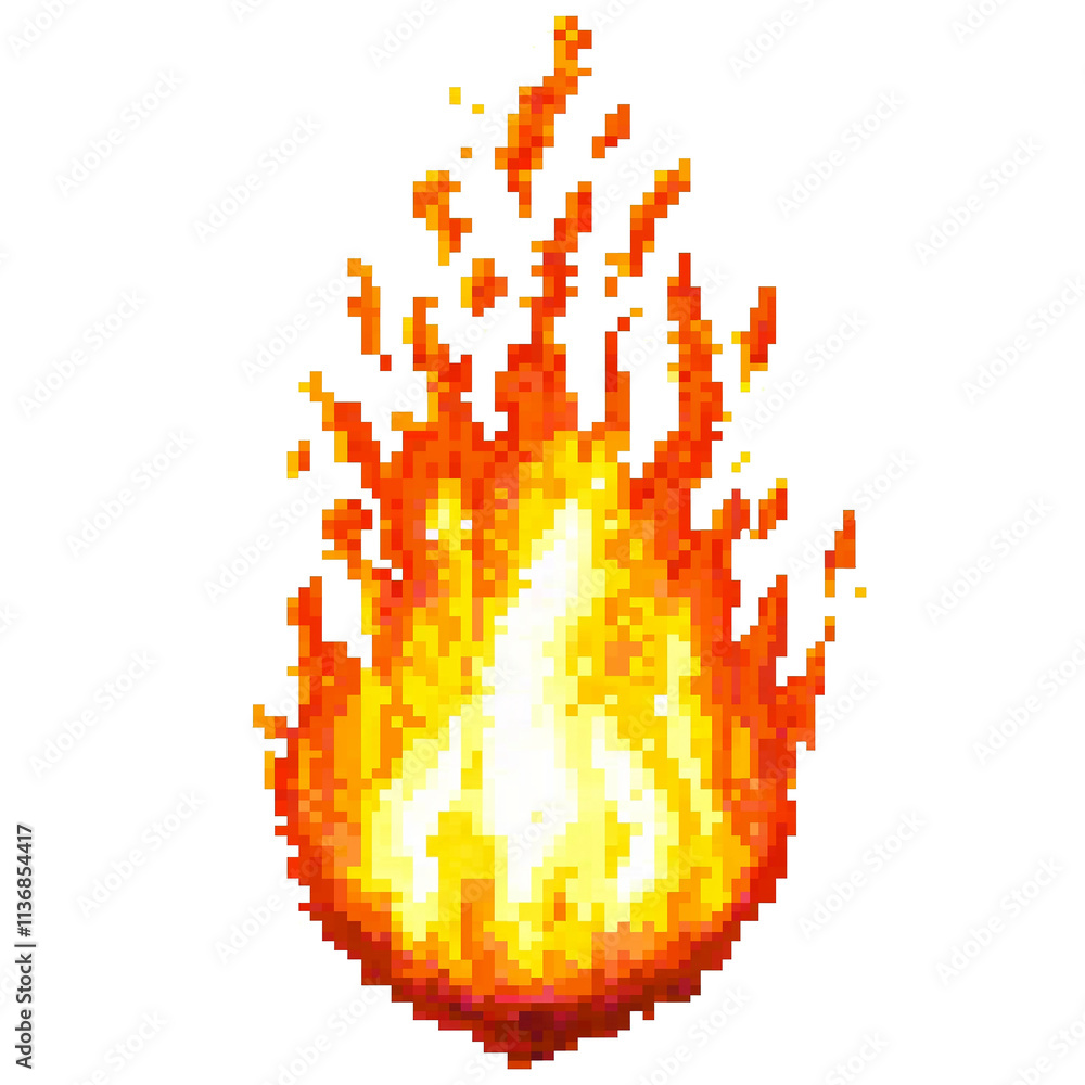 Pixel art depicting burning flames with transparent background Stock ...