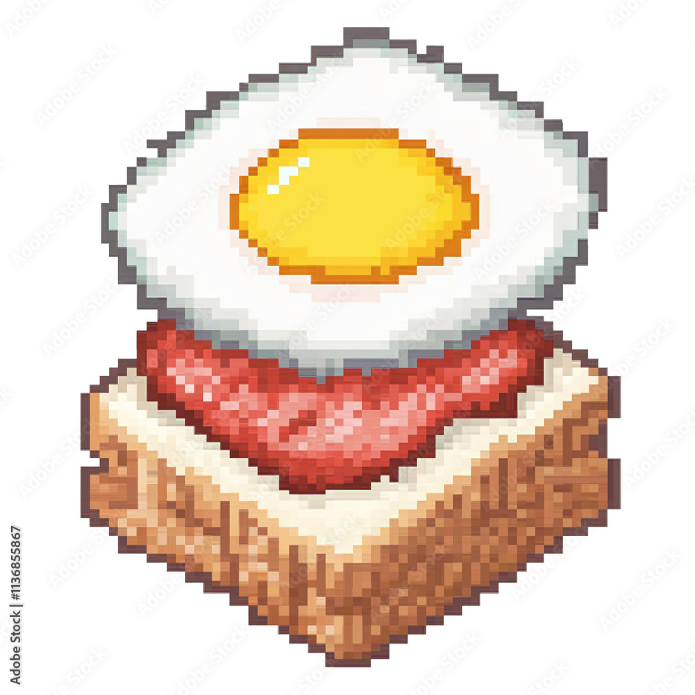 Pixel art breakfast sandwich with fried egg and ham on transparent ...