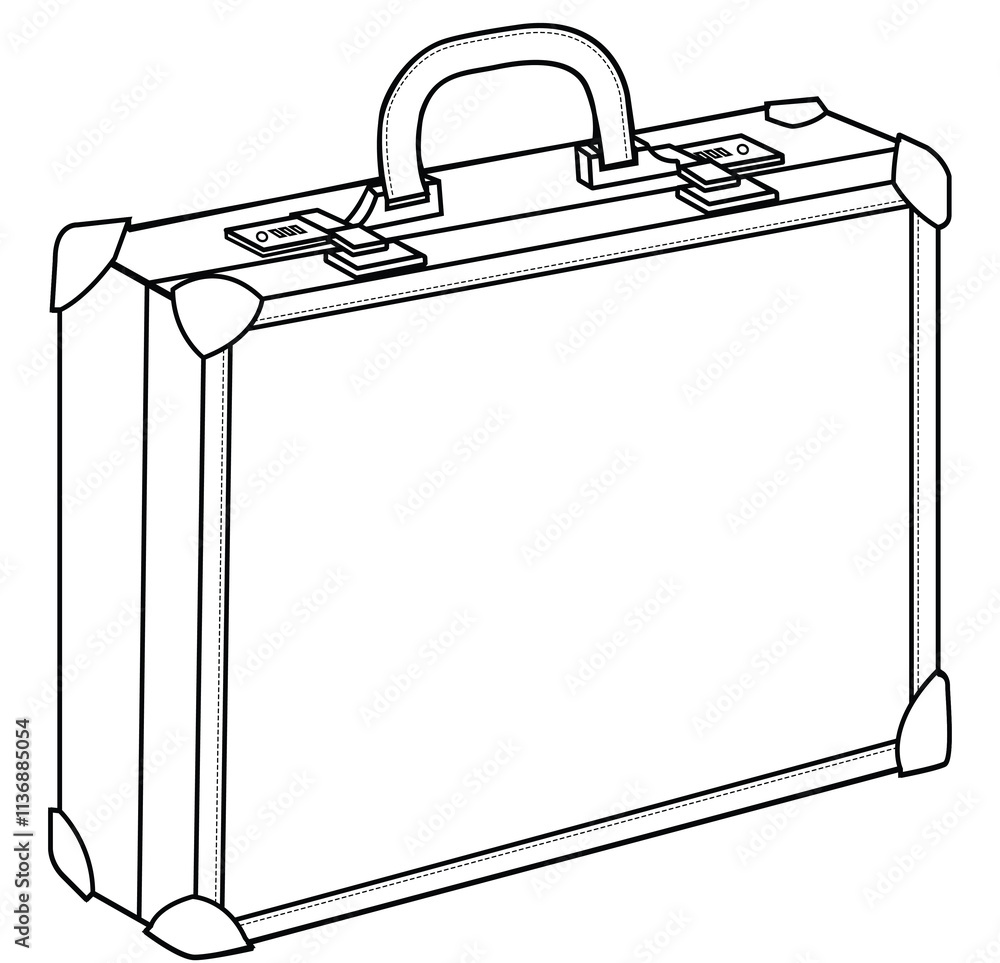 Men's box briefcase flat sketch vector illustration technical cad ...