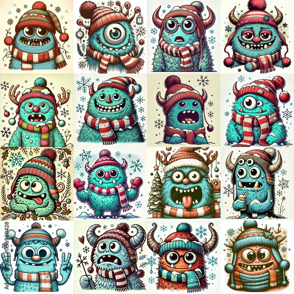 Cartoon winter monster. AI generated illustration Stock Illustration ...