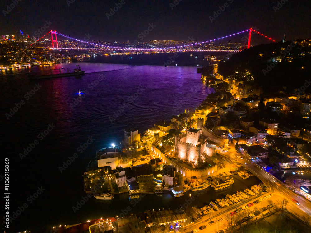 Istanbul's Bosphorus at Night: A Majestic Aerial View. A breathtaking ...