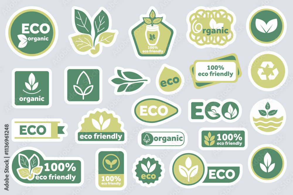 Eco friendly stickers set elements in flat graphic design. Collection ...