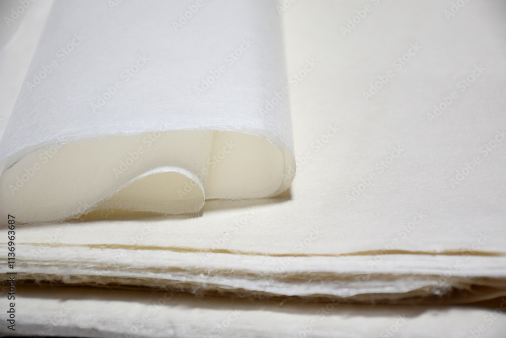 Thin, but strong and durable white sheets of white Japanese washi paper ...