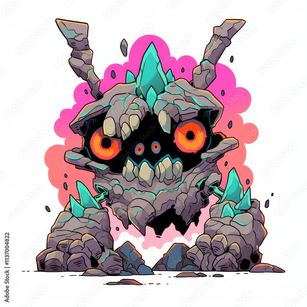 cute dungeon monster character for tshirt design with strong black ...
