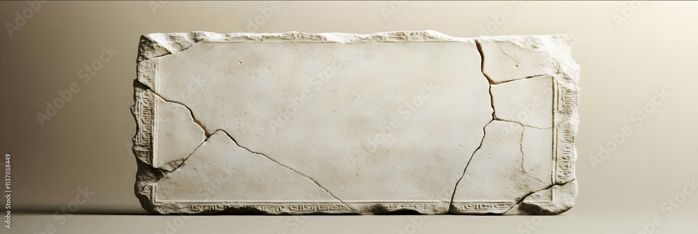realistic photo Ancient Roman stone tablet isolated on white background chiseled border around ...