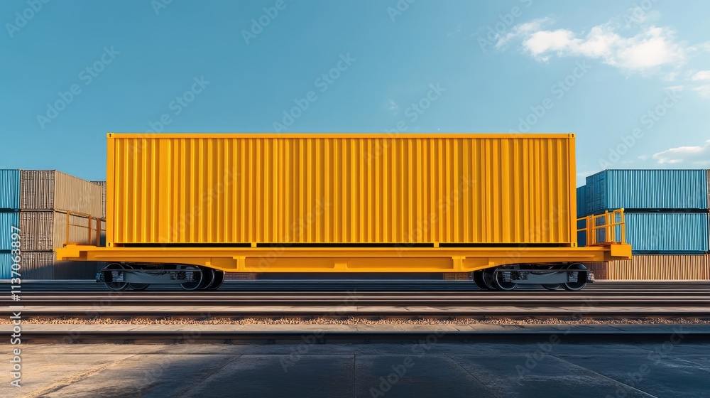 intermodal container flat design front view supply chain theme 3D ...