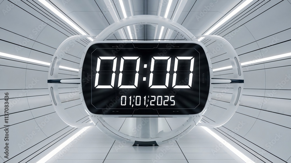 Futuristic Digital Clock Countdown 00 00 January 1 2025 Sci Fi Tunnel ...