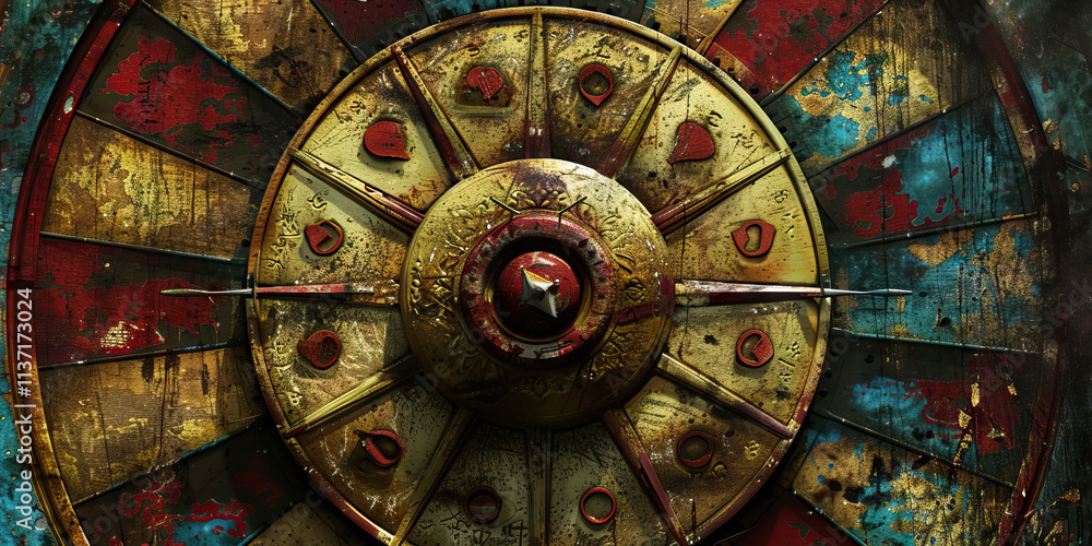 Distressed Circular Wheel with Central Hub and Segmental Markings Stock ...