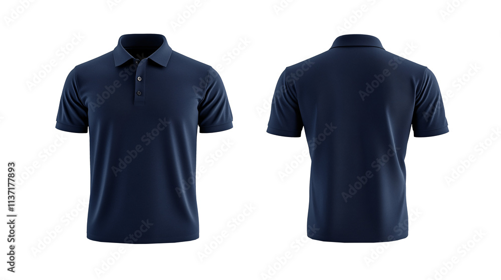 plain navy or dark blue polo t-shirt mockup design. front and back ...