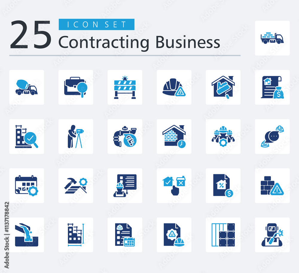 CONTRACTING BUSINESS ICON SET COLOR FILL STYYLE with logistic delivery ...