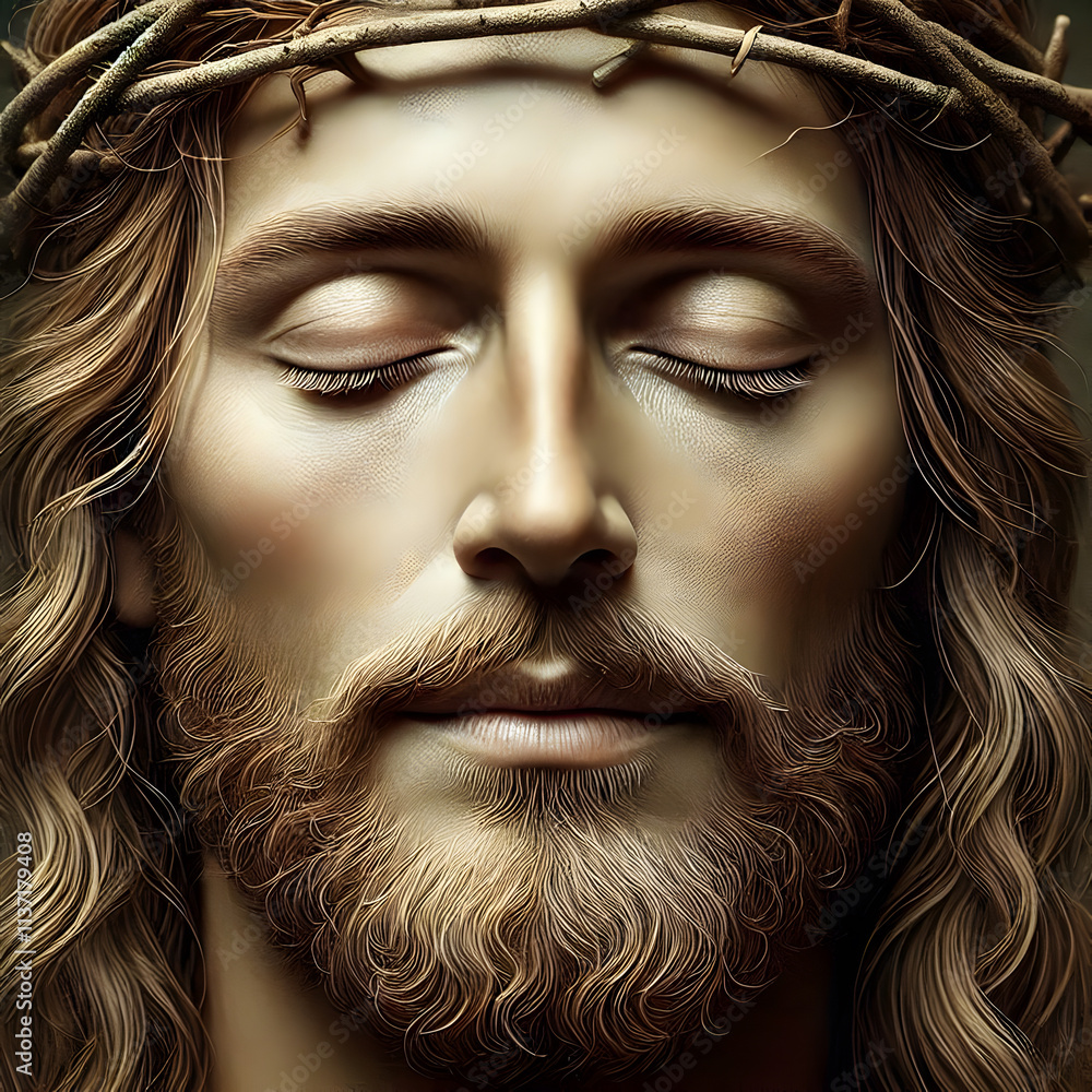 High detail hyper realistic closed up image of jesus christ with ...