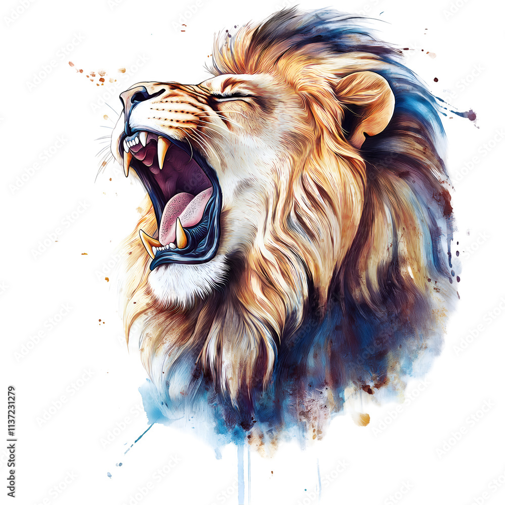 Majestic lion roaring with its mane flowing. Isolated on transparent ...