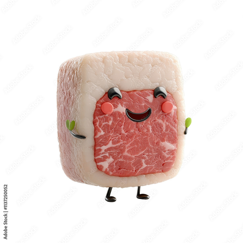 3D cartoon character-style Wagyu steak, isolated on a white background ...