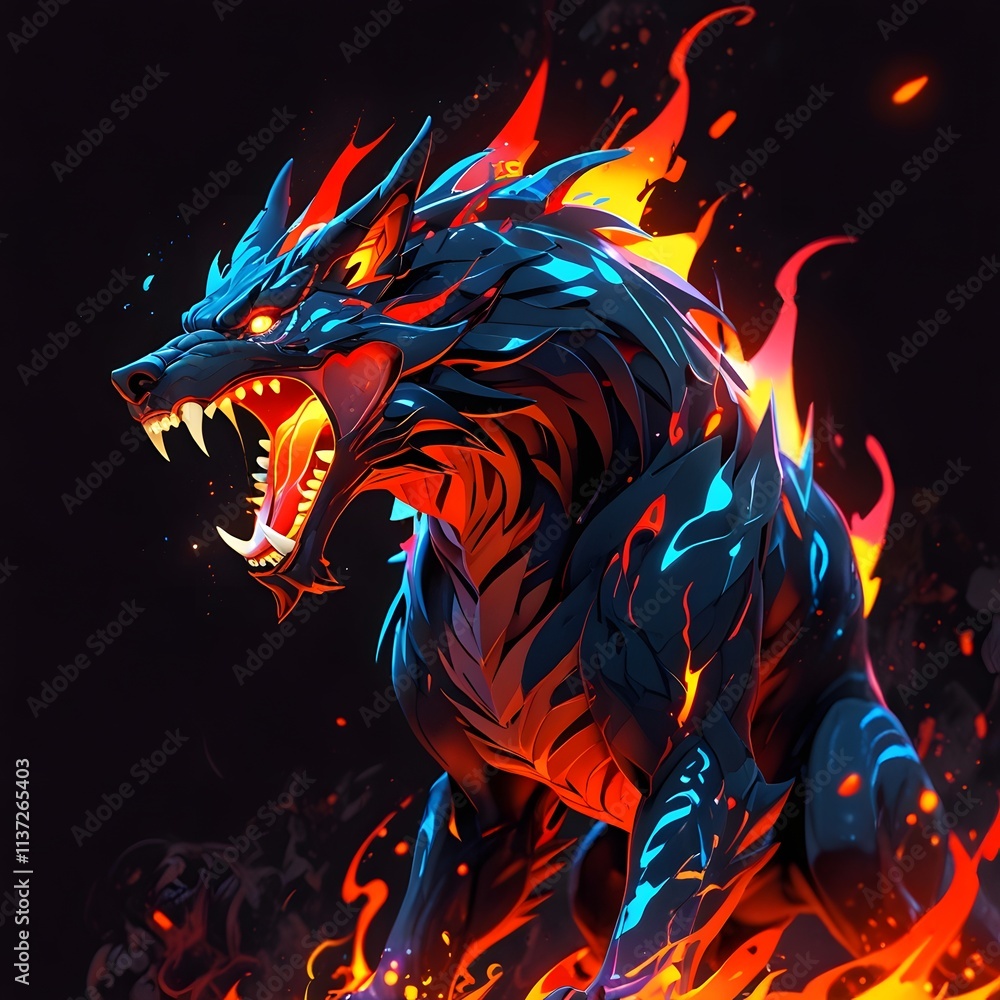 Fiery battle of a mythical beast fantasy realm digital art dark ...