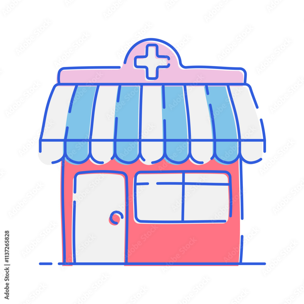 Pharmacy Storefront Icon with soft color palette in doodle Illustration ...
