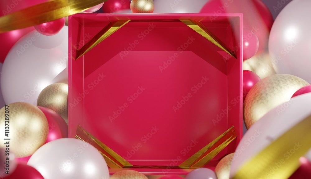 Festive product display background template with 3d red open box with ...