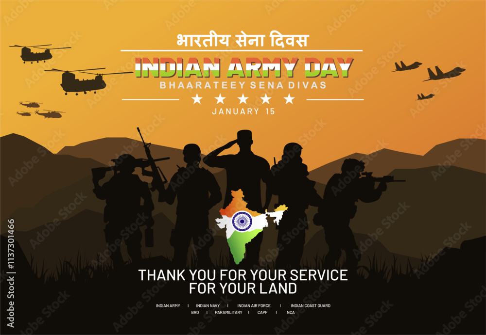 Happy Indian Army Day 15th January 2025 Background with Indian Armed ...