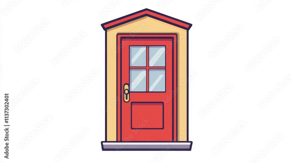 42.Flat color icon of a single entry door with a minimalist frame and ...