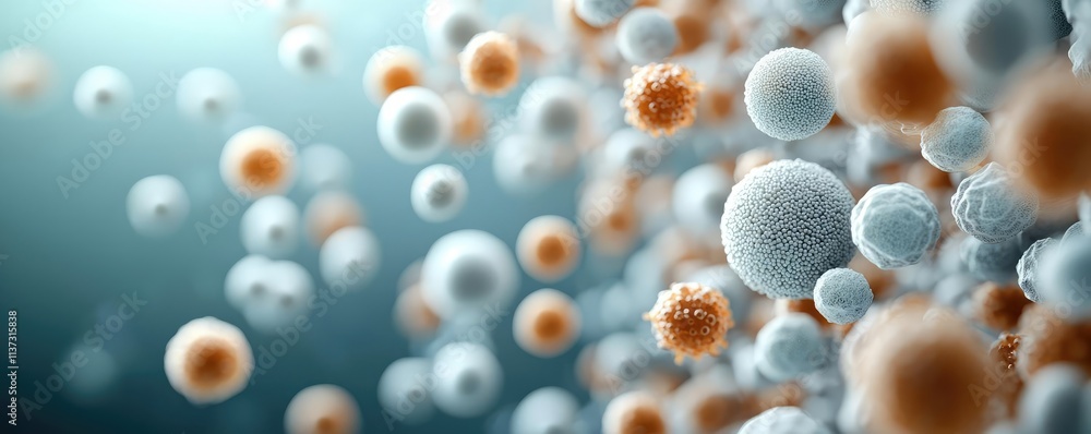 Cancer cells concept. Colorful microscopic view of various cells and ...