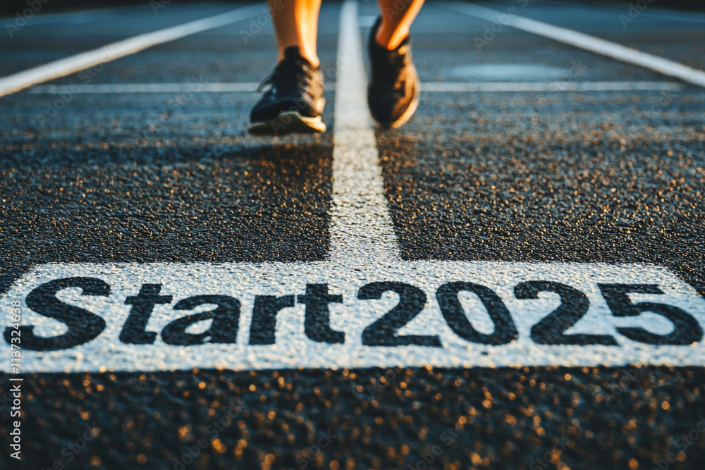 Runner at Outdoor Track Starting Line, Representing New Beginnings for ...