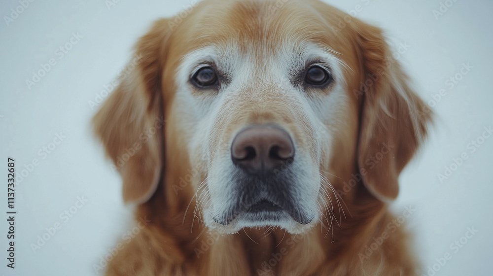 Professional studio portrait of mature golden retriever with emphasis ...