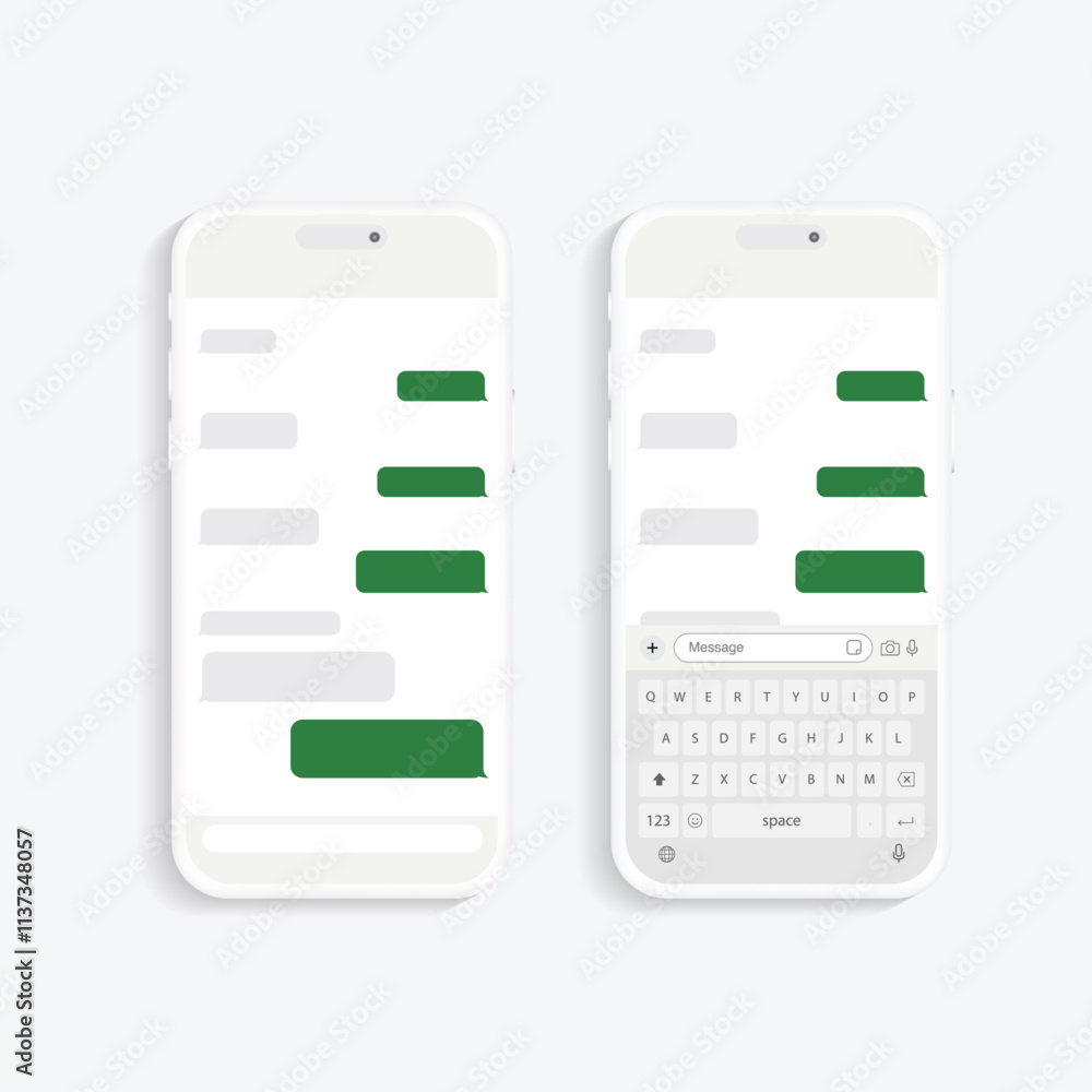 Modern Smartphone Messaging Interface: Empty Text Message Boxes and Bubbles with QWERTY Keyboard ...