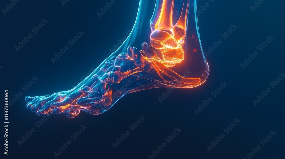 Anatomical cross-section ankle bones, side view foot structure ...