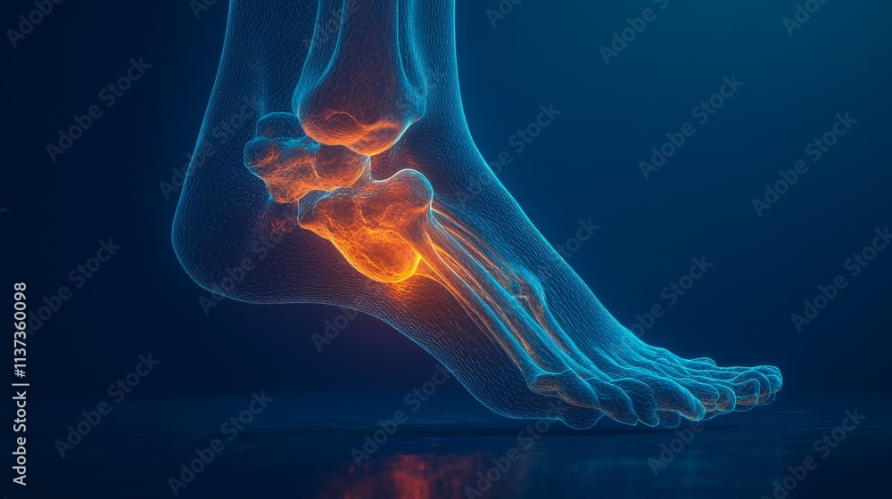 Anatomical cross-section ankle bones, side view foot structure ...