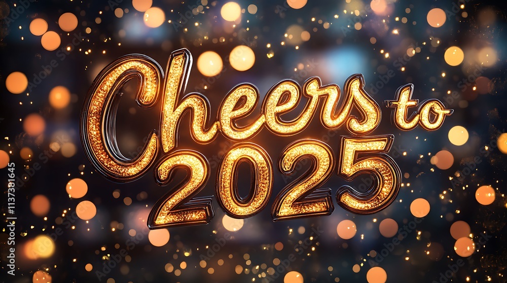Cheers to 2025 in flowing, handwritten script style, bold gold ...