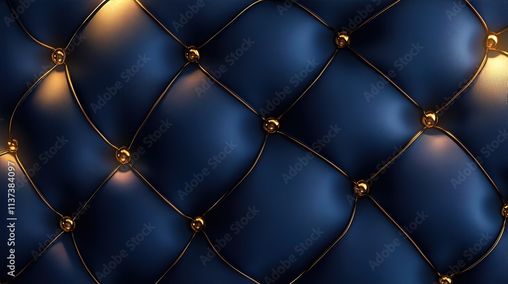 Luxurious navy blue tufted leather texture with golden buttons. Stock ...